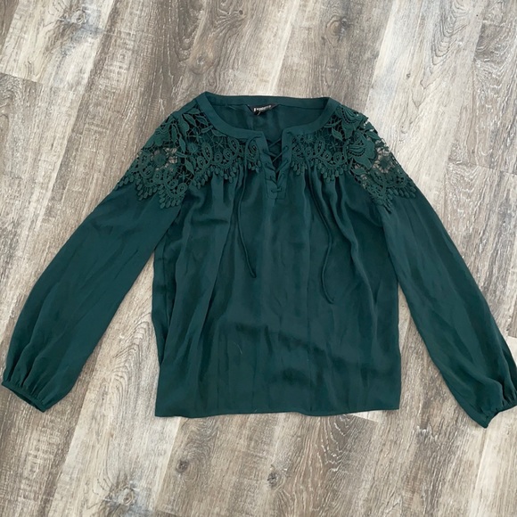 Express | Tops | Emerald Green Blouse With Lace Cutouts | Poshmark